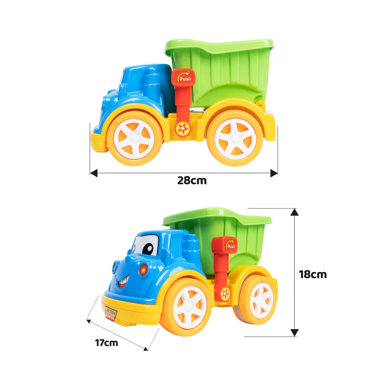 FLYI Cartoon Dumper Truck Toy for Kids | Heavy Duty Friction Powered Toy